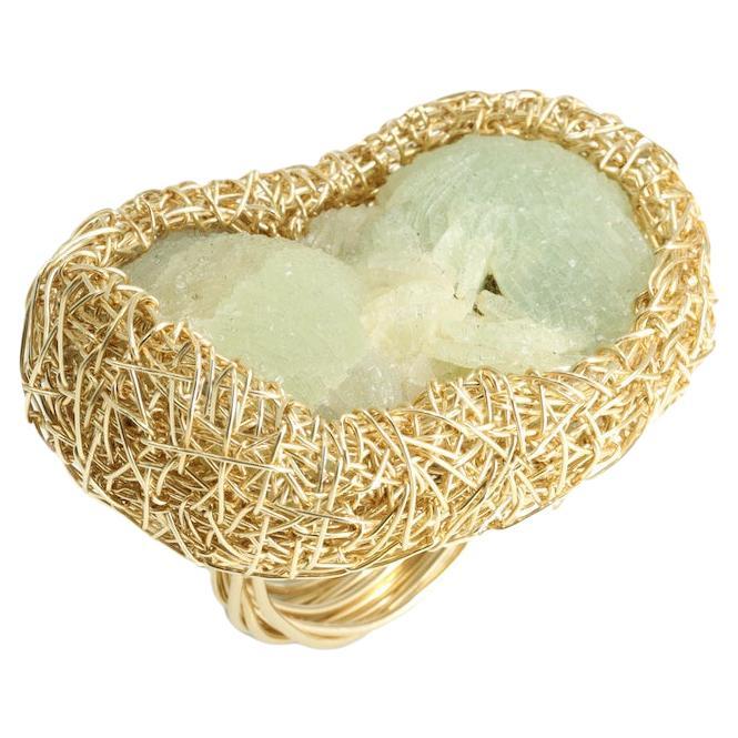 Prehnite, Yellow Sapphire and Diamond Ring Set in 18 Karat Gold ...