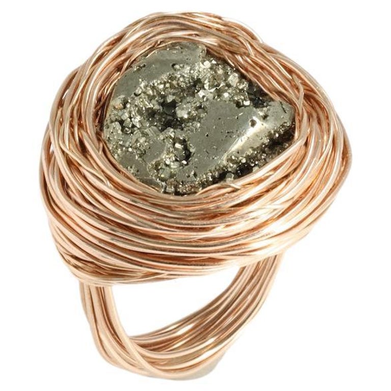 Raw Pyrite Statement Ring 14 K in Rose Gold F. by Artist at 1stDibs