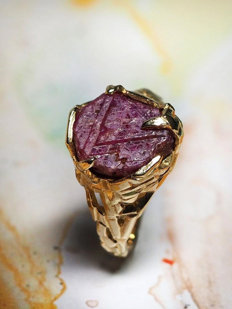 Raw Ruby Ring Crystal Gold Engagement Ring Unisex Jewelry For Sale at ...