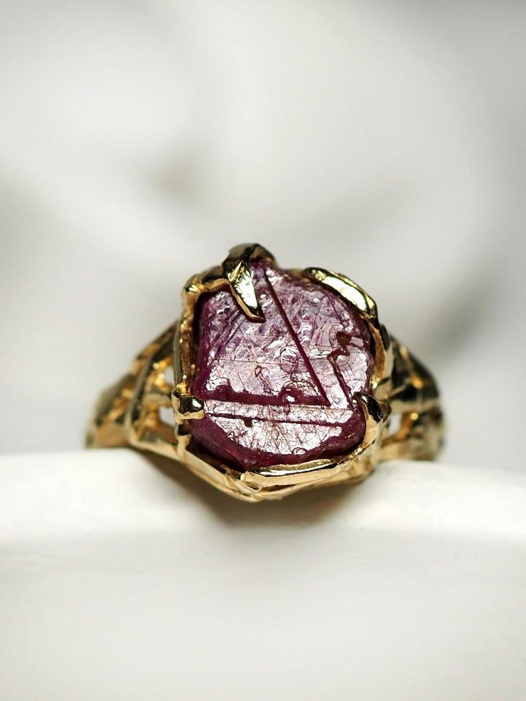 Raw Ruby Ring Crystal Gold Gemstone Unisex Jewelry Natural Burmese For Sale at 1stDibs | mens ...