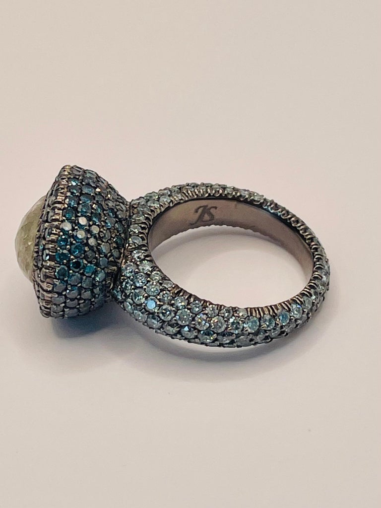 Raw Salt and Pepper Diamond and Blue Diamonds Cocktail Ring by Julia ...