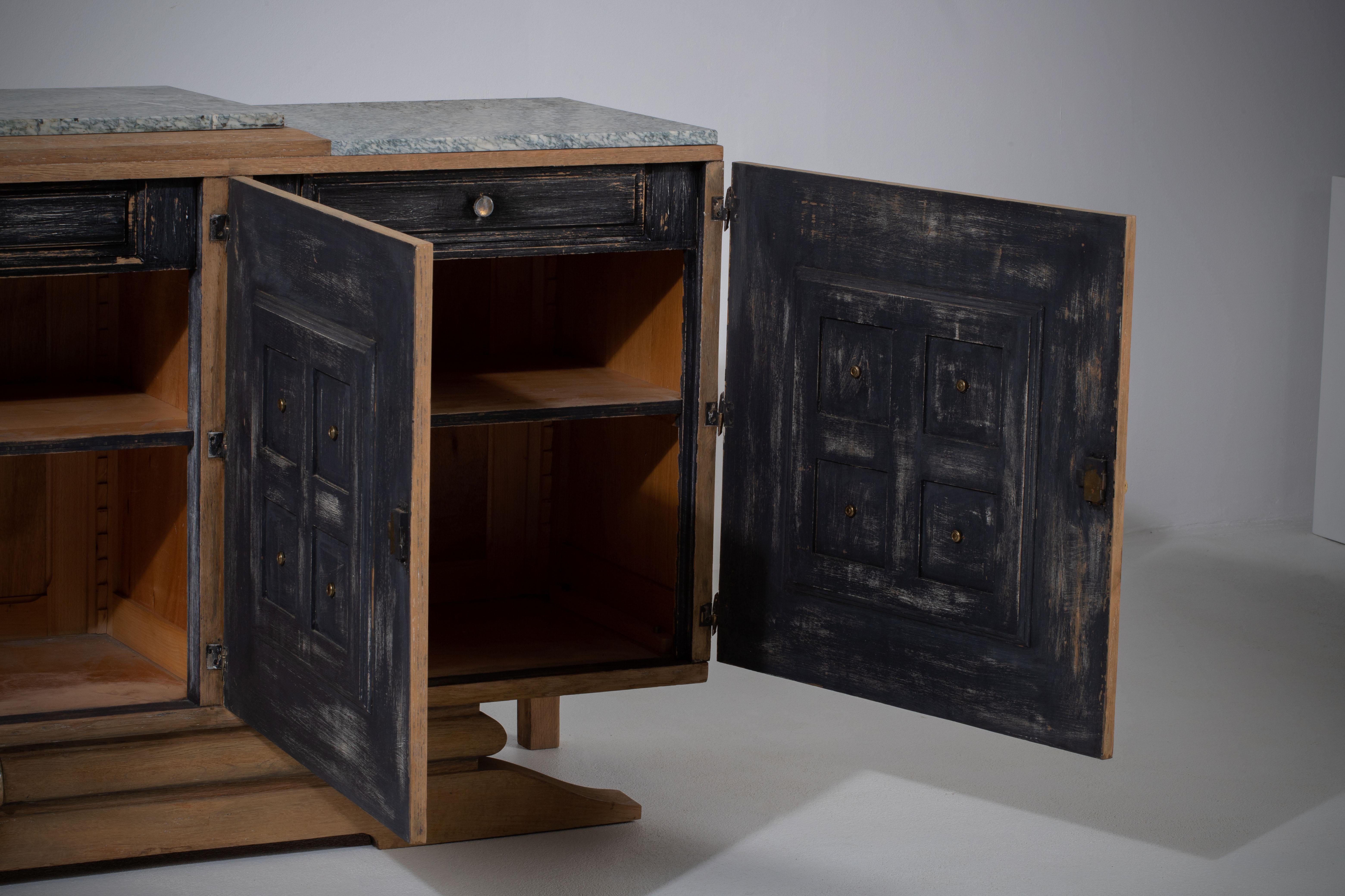 Raw Solid Art Deco Oak Cabinet, France, 1940s For Sale at 1stDibs