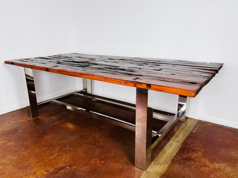 Raw Wood and Chrome Dining Table For Sale at 1stDibs
