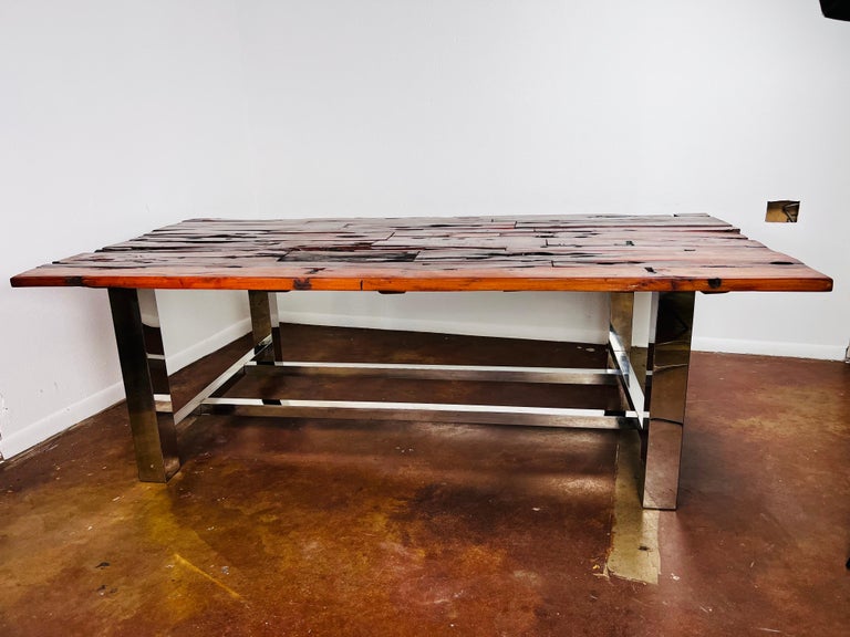 Raw Wood and Chrome Dining Table For Sale at 1stDibs