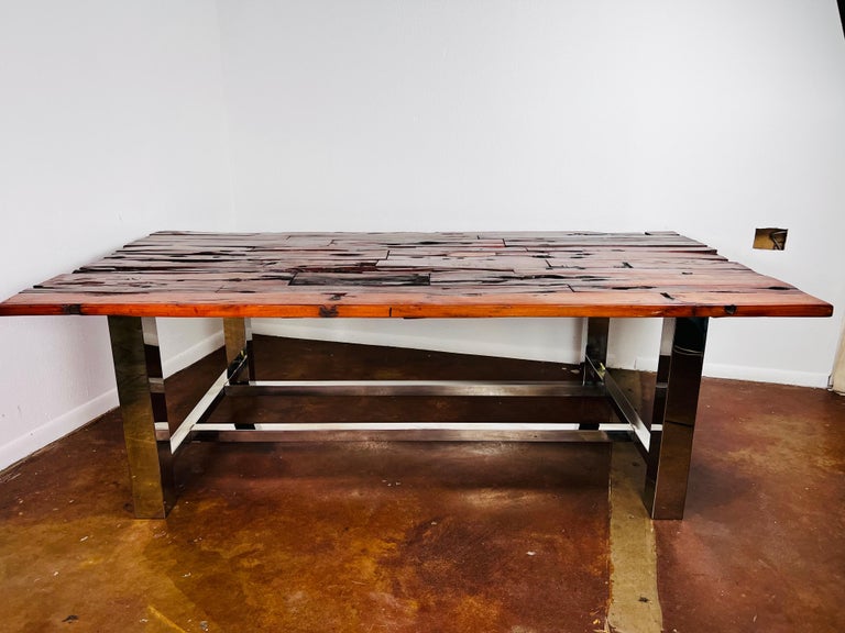 Raw Wood and Chrome Dining Table For Sale at 1stDibs