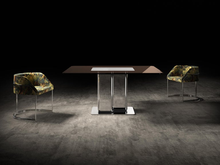 Ray Dining Table Amber Glass Polished Steel For Sale at 1stDibs