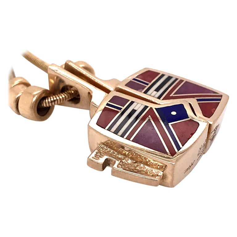 Ray Tracey Knifewing Navajo 14 Karat Gold and Enamel Split Pendant ...