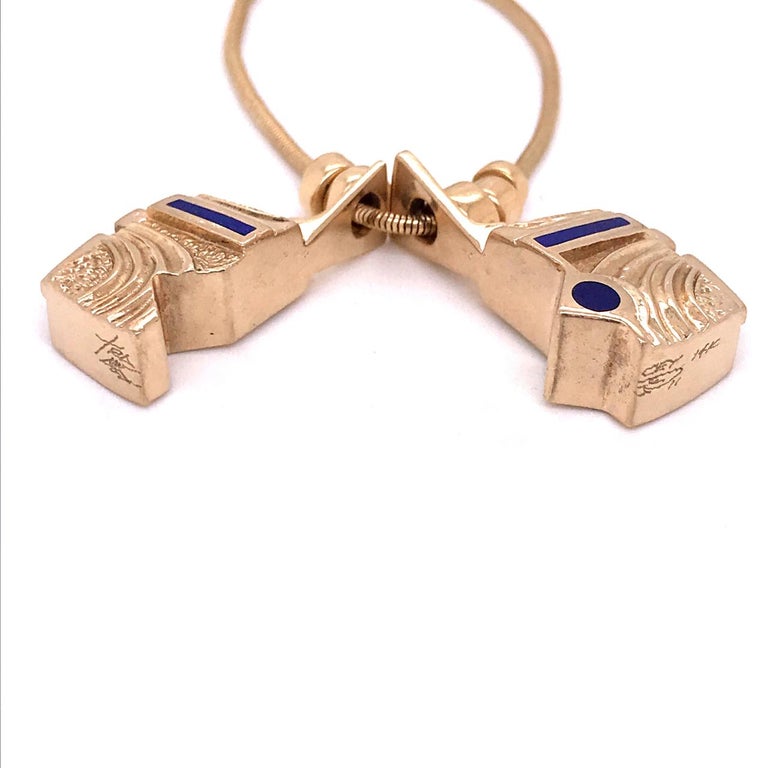 Ray Tracey Knifewing Navajo 14 Karat Gold and Enamel Split Pendant ...