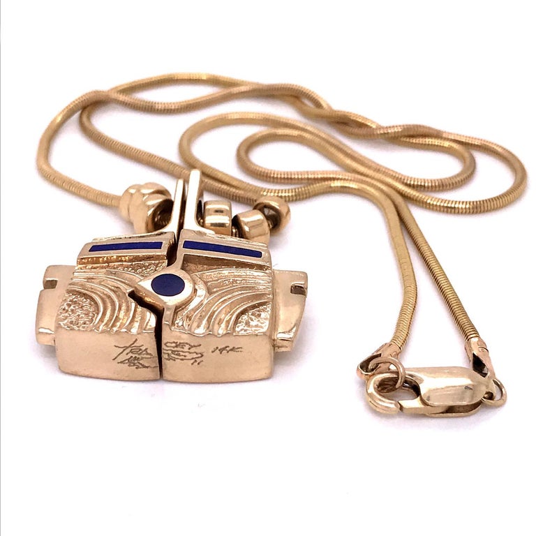 Ray Tracey Knifewing Navajo 14 Karat Gold and Enamel Split Pendant ...