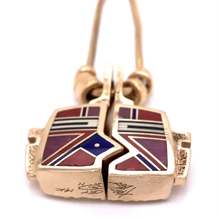 Ray Tracey Knifewing Navajo 14 Karat Gold and Enamel Split Pendant ...