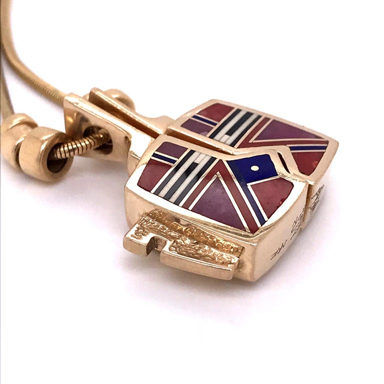 Ray Tracey Knifewing Navajo 14 Karat Gold and Enamel Split Pendant ...
