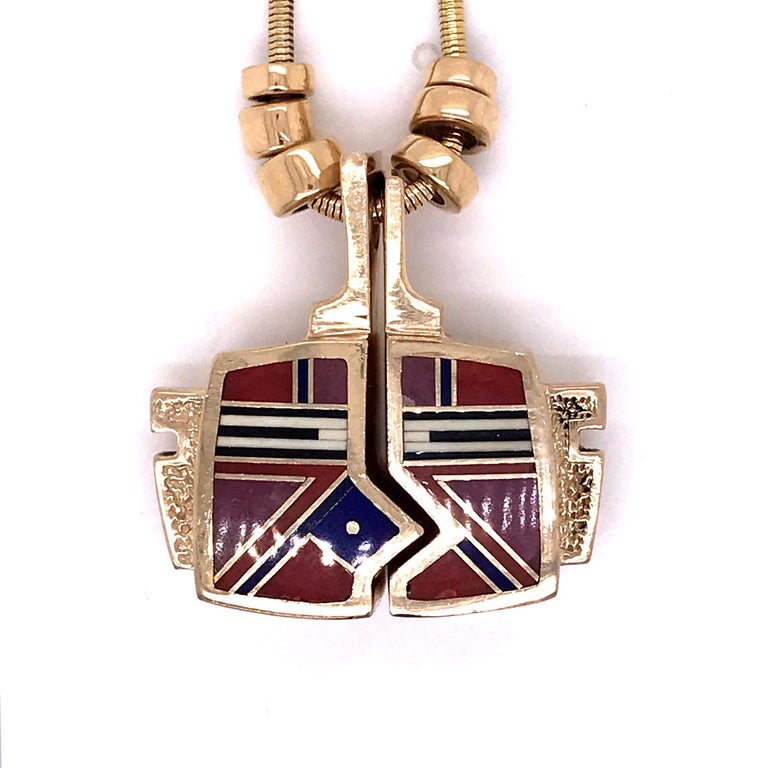 Ray Tracey Knifewing Navajo 14 Karat Gold and Enamel Split Pendant ...
