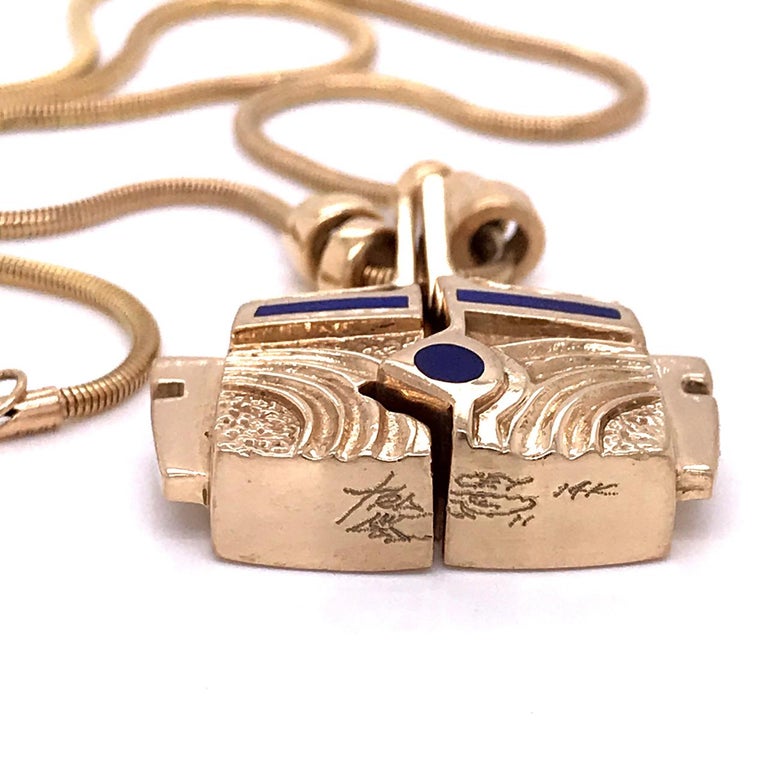 Ray Tracey Knifewing Navajo 14 Karat Gold and Enamel Split Pendant ...