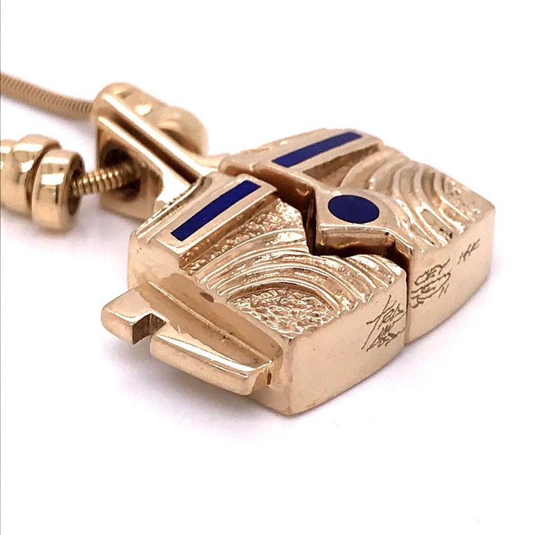 Ray Tracey Knifewing Navajo 14 Karat Gold and Enamel Split Pendant ...