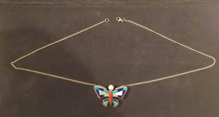 Ray Tracey Multi-Stone Inlay Butterfly Necklace, 14 Karat Yellow Gold ...