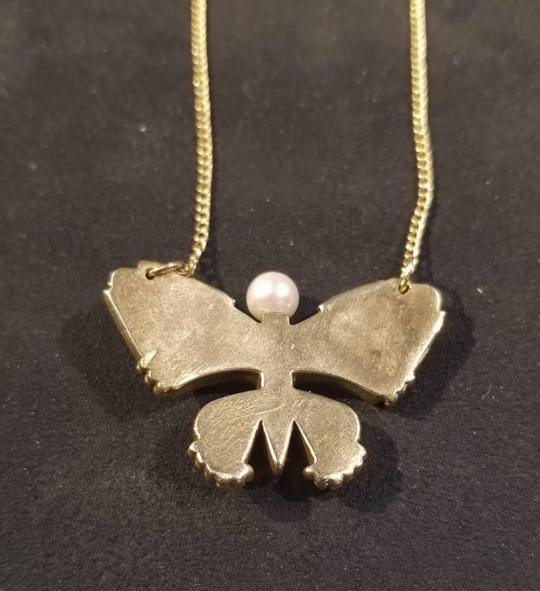 Ray Tracey Multi-Stone Inlay Butterfly Necklace, 14 Karat Yellow Gold ...