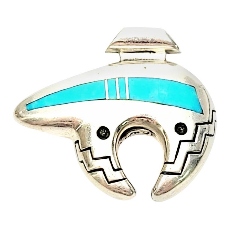 Ray Tracey Native American Sterling Silver Turquoise Heartline Bear ...