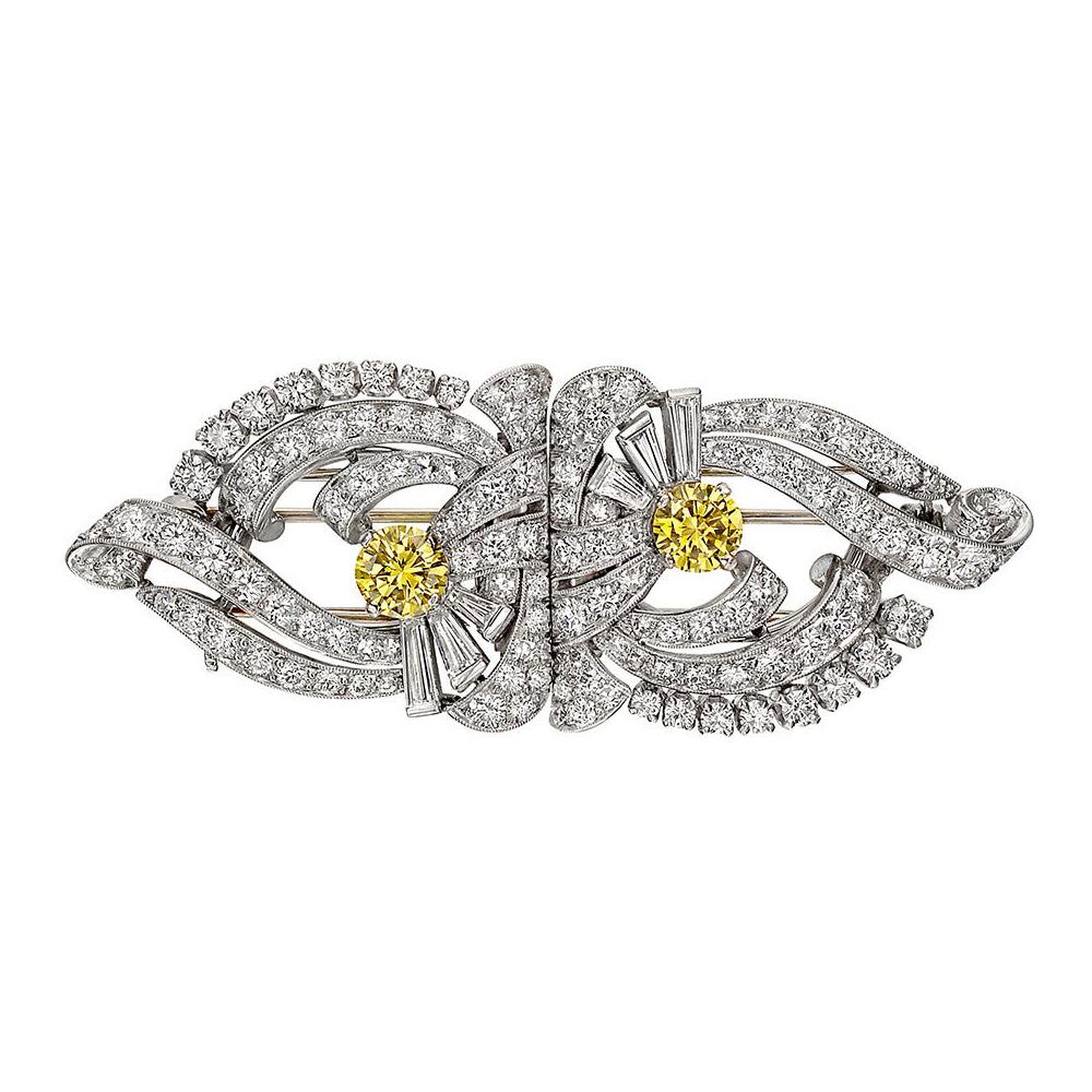 Raymond C. Yard White and Yellow Diamond Double Clip Brooch For Sale at ...