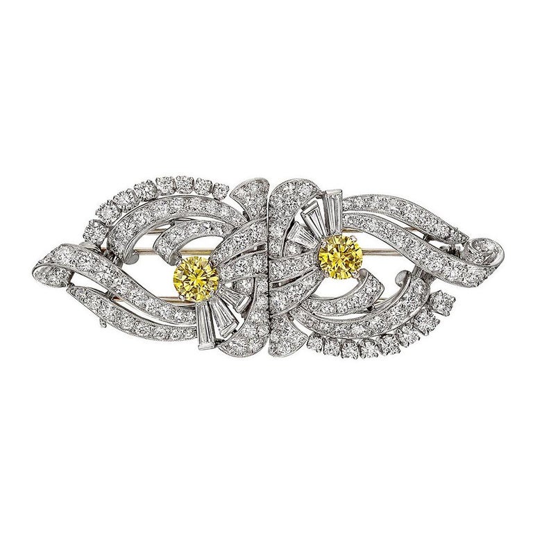 Raymond C. Yard White and Yellow Diamond Double Clip Brooch For Sale at ...