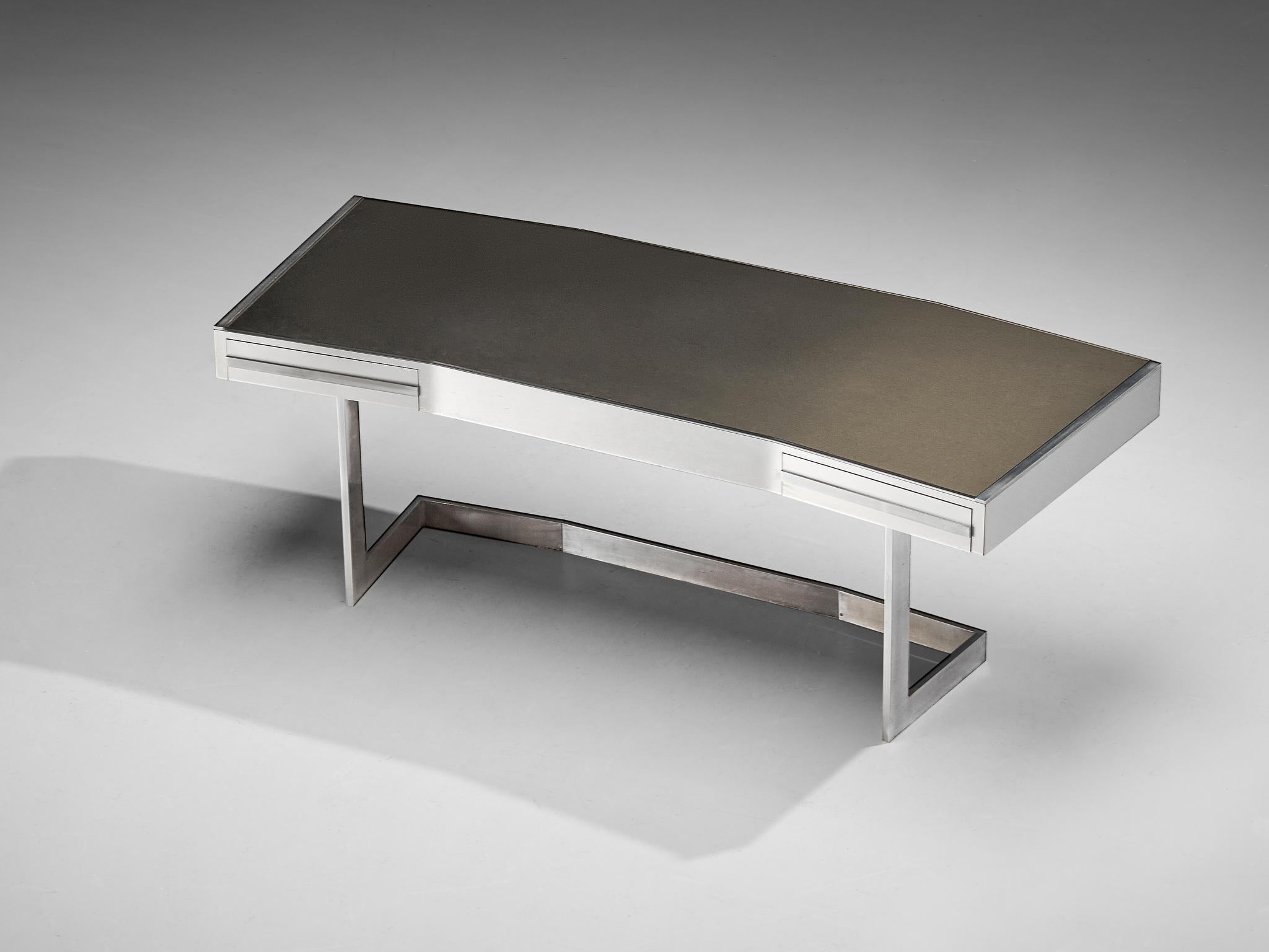 Raymond Cohen for Cohray Desk in Steel and Smoked Glass For Sale at 1stDibs