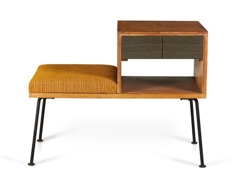 Raymond Loewy for Mengel Walnut, Iron and Gold Upholstery Telephone ...