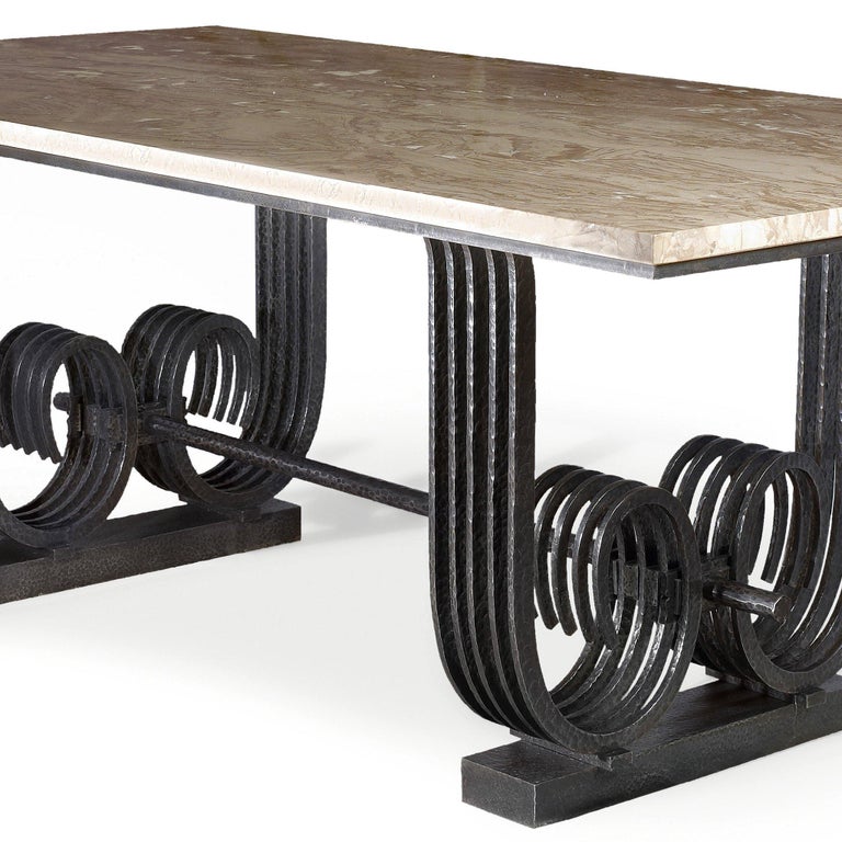 Raymond Subes Wrought Iron and Marble Table For Sale at 1stDibs