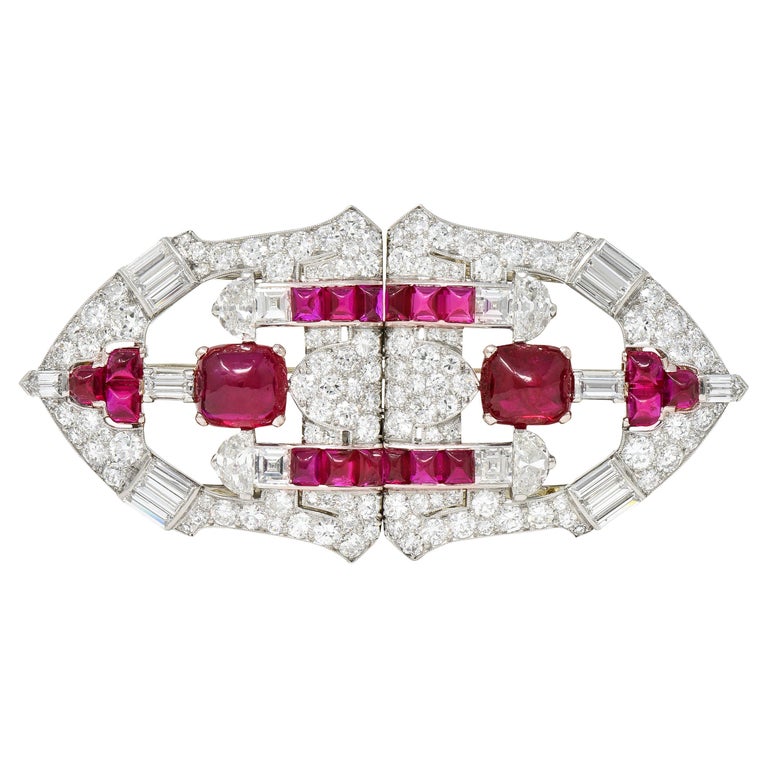 Raymond Yard Art Deco Ruby Diamond Platinum Convertible Clip Unisex ...