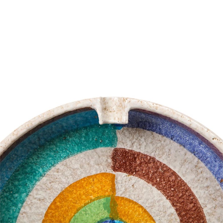 Raymor Aschenbecher, Keramik, Abstrakt, Rund, Geometrisch, Blau, Rot ...