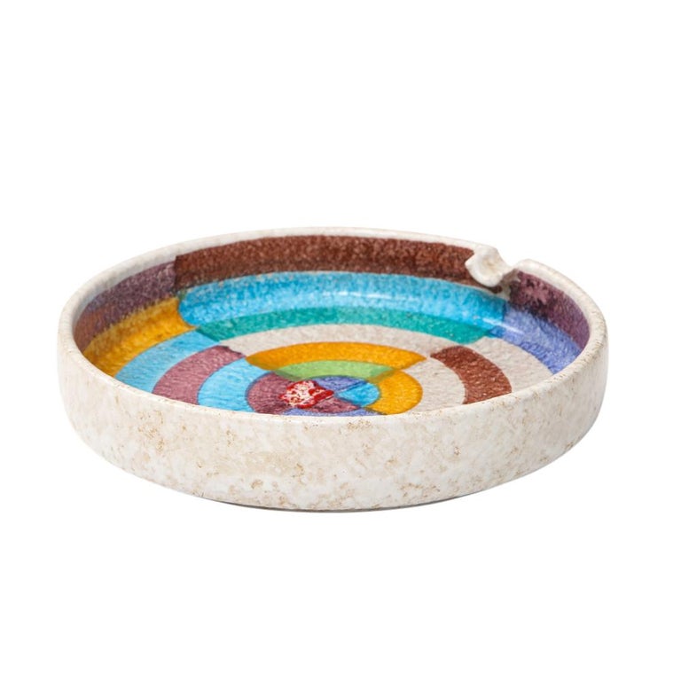 Raymor Aschenbecher, Keramik, Abstrakt, Rund, Geometrisch, Blau, Rot ...