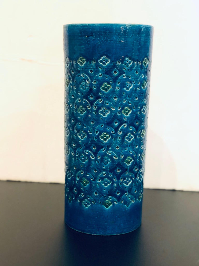 Raymor Bitossi Italian Pottery Tall Vase Remini Blue at 1stDibs