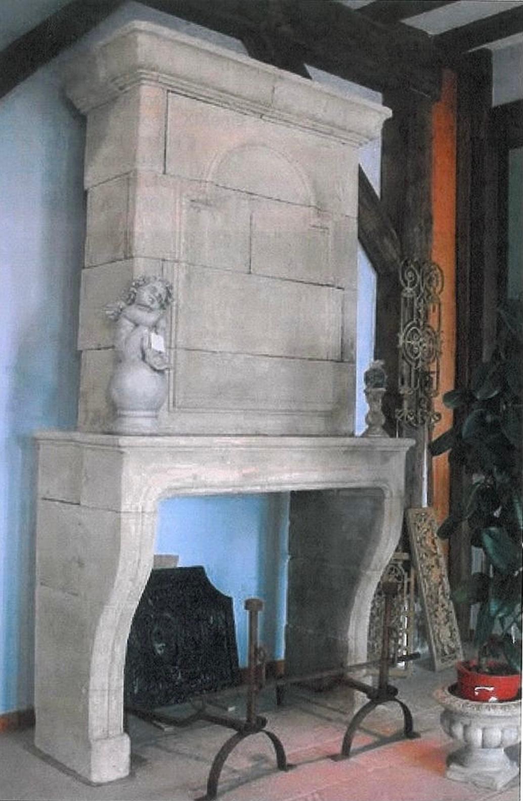 Re-Edition French Limestone Fireplace with Trumeau For Sale at 1stDibs