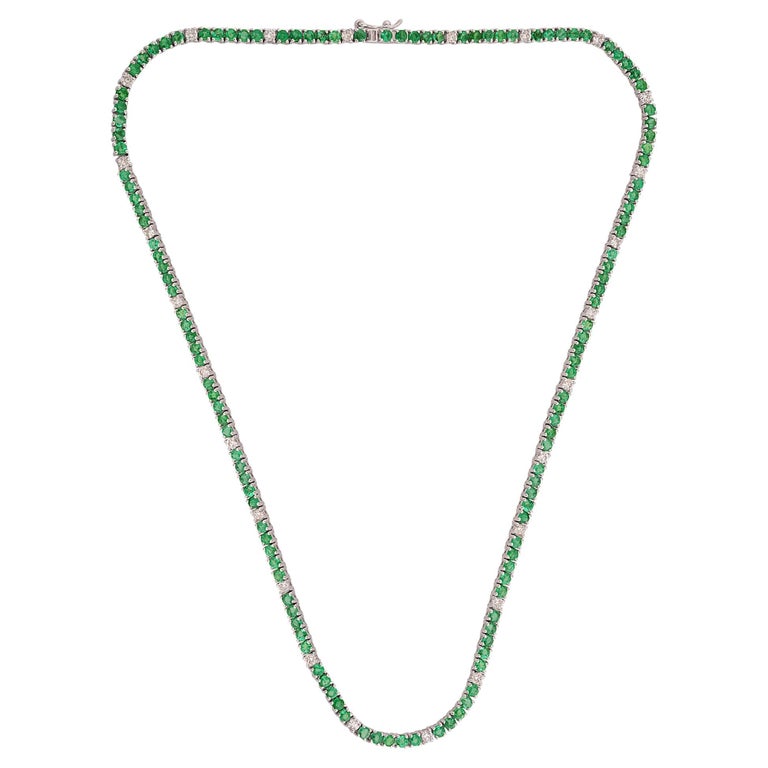 Natural Emerald Gemstone Chain 10 Karat White Gold Diamond Fine Jewelry ...