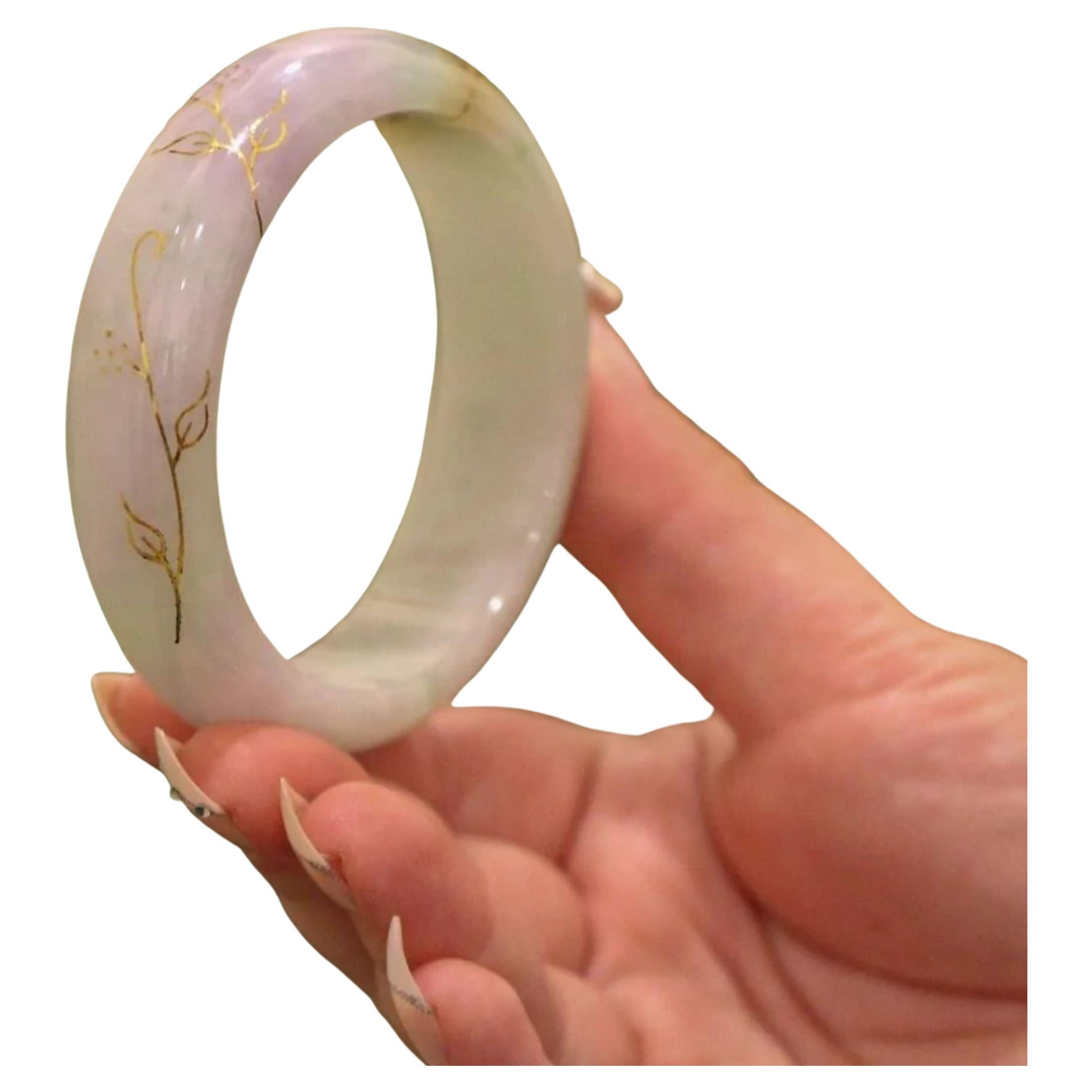 RealJade 18k Gold Inlaid Genuine Burmese Jadeite Jade bangle Bracelet ...