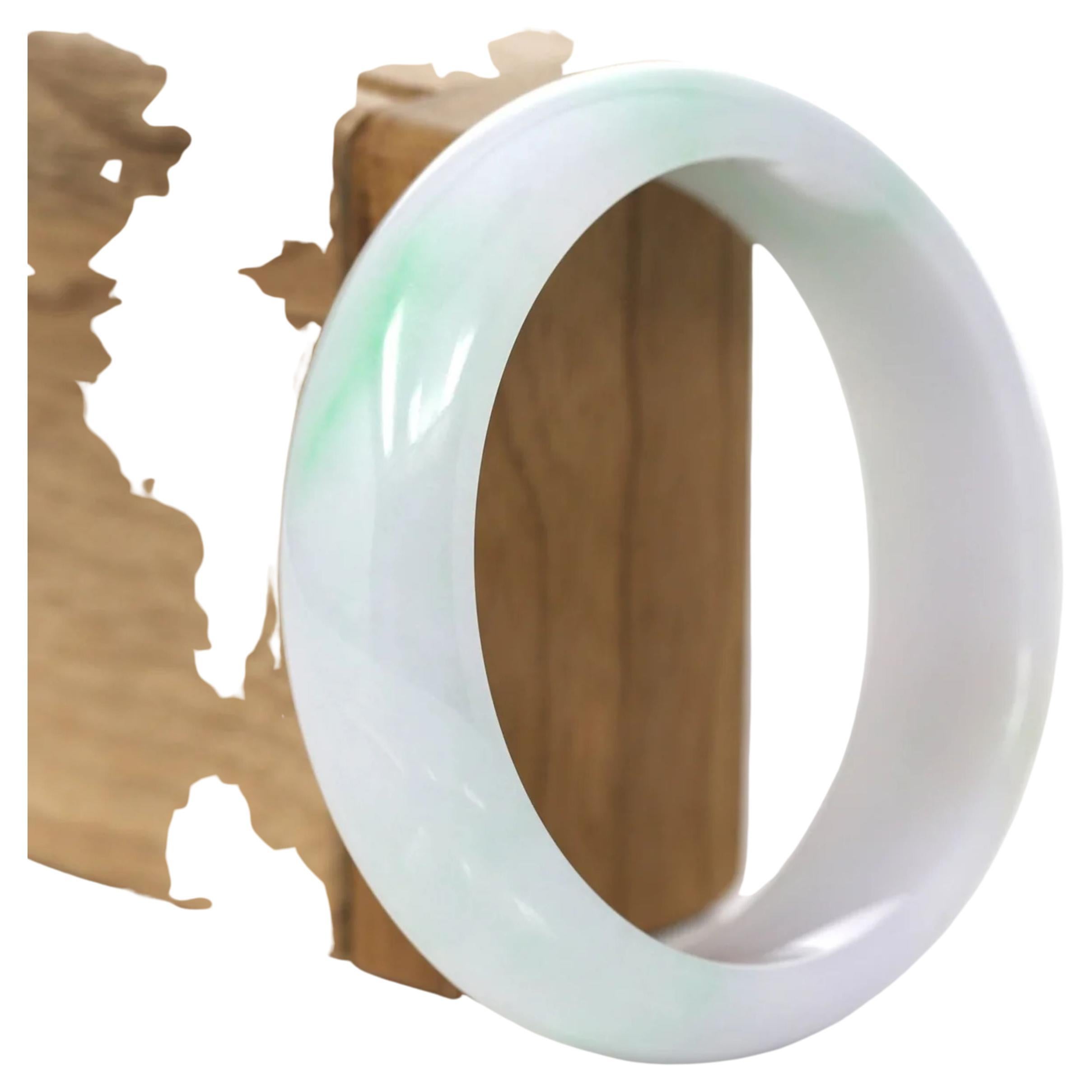 RealJade Co. Genuine White and Green Burmese Jadeite Jade Bangle ...