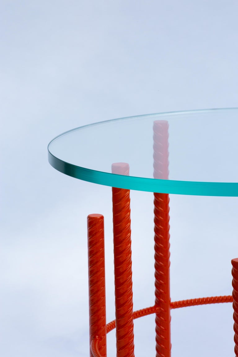 Rebar Side Table with Starphire Glass Top and Coral Base For Sale at ...