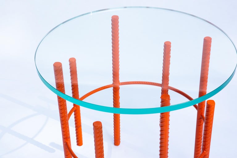 Rebar Side Table with Starphire Glass Top and Coral Base For Sale at ...
