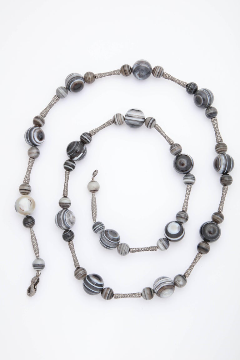 Rebecca Koven Banded Agate Diamond Necklace For Sale at 1stDibs