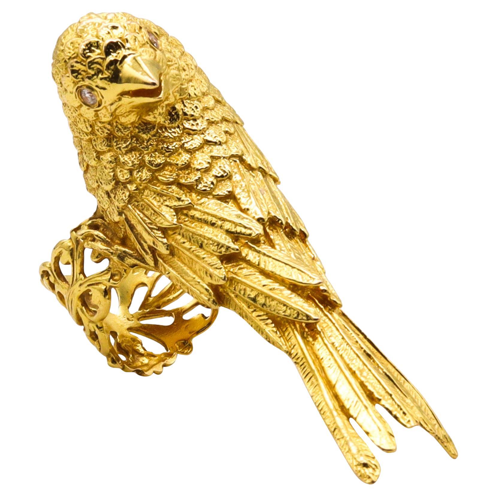 Rebecca Koven Sculptural Parakeet Bird Ring in Solid Carved 18 Karat ...