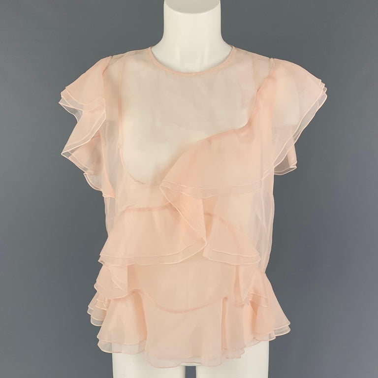 REBECCA TAYLOR Size 8 Pink Silk See Through Ruffle Blouse For Sale at ...
