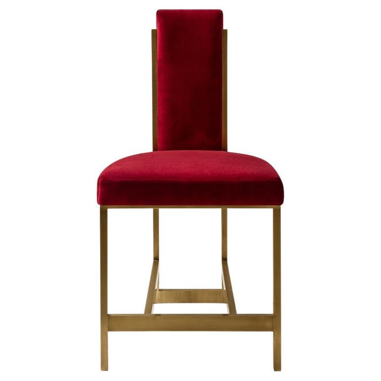 Recalled Brass Red and Rainbow Velvet Chair For Sale at 1stDibs