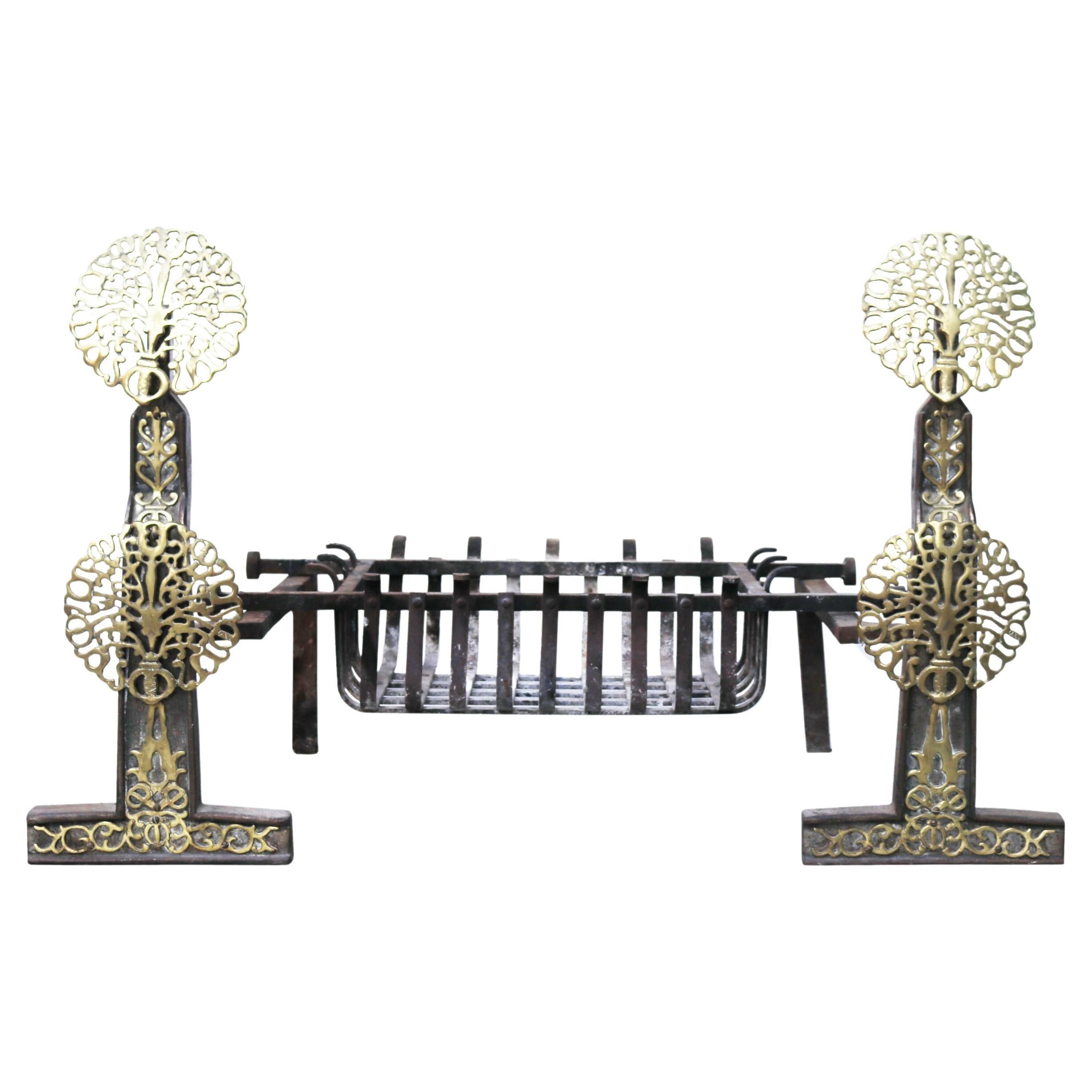 Arts and Crafts Antique Wrought Iron Grate For Sale at 1stDibs