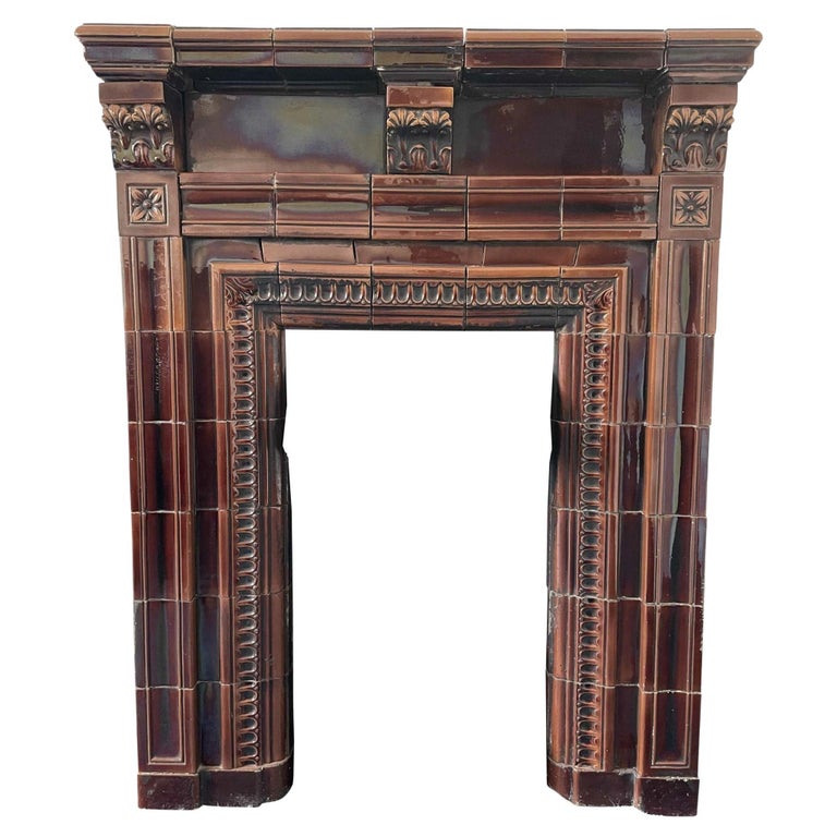 Reclaimed Brown Glazed Ceramic Fire Mantel For Sale at 1stDibs