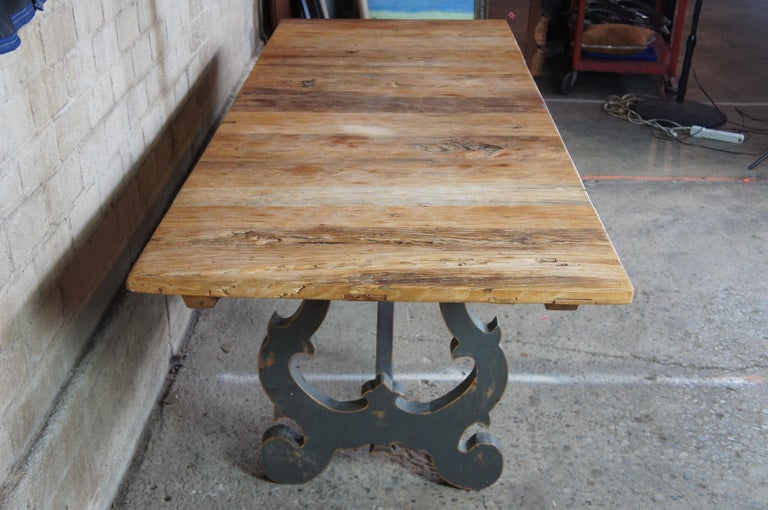 Reclaimed Spanish Revival Old World Rustic Wood Plank Top Dining Table 94" at 1stDibs