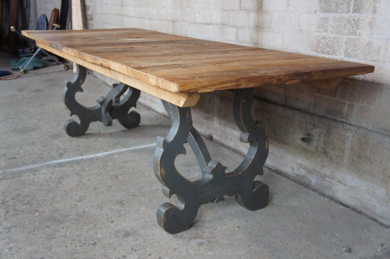Reclaimed Spanish Revival Old World Rustic Wood Plank Top Dining Table 94" at 1stDibs