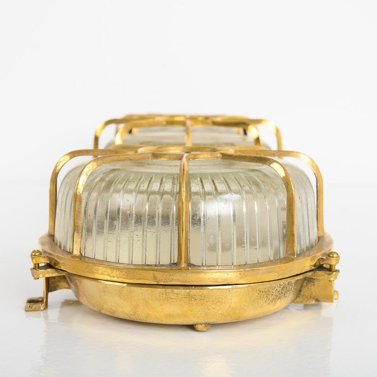 Reclaimed Circular Brass Ship Bulkhead Lights with Prismatic Glass For ...