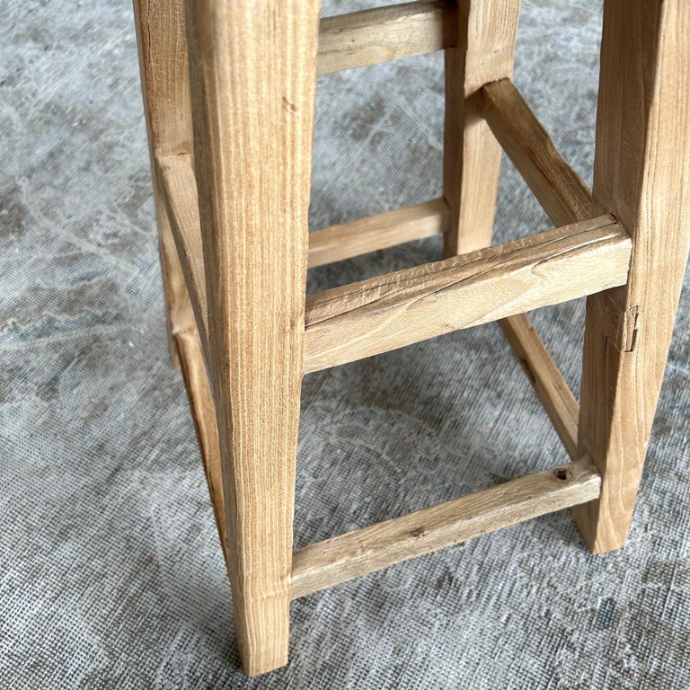 Reclaimed Elm Wood Custom Made Counter Height Stool For Sale at 1stDibs