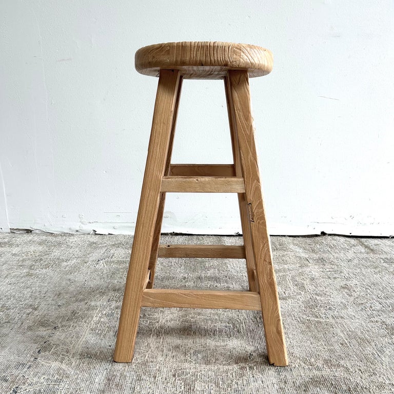 Reclaimed Elm Wood Custom Made Counter Height Stool For Sale at 1stDibs