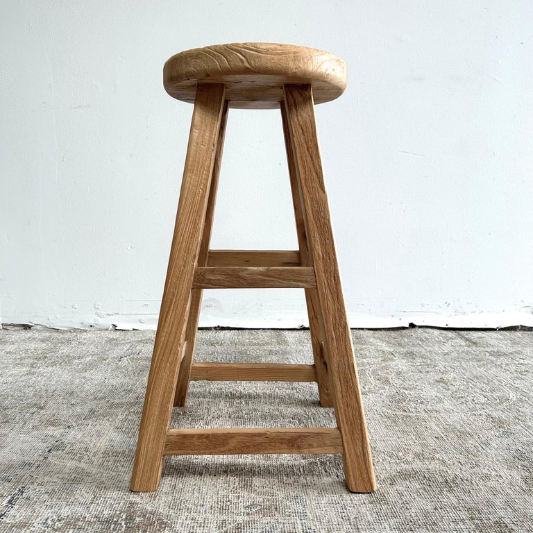 Reclaimed Elm Wood Custom Made Counter Height Stool For Sale at 1stDibs