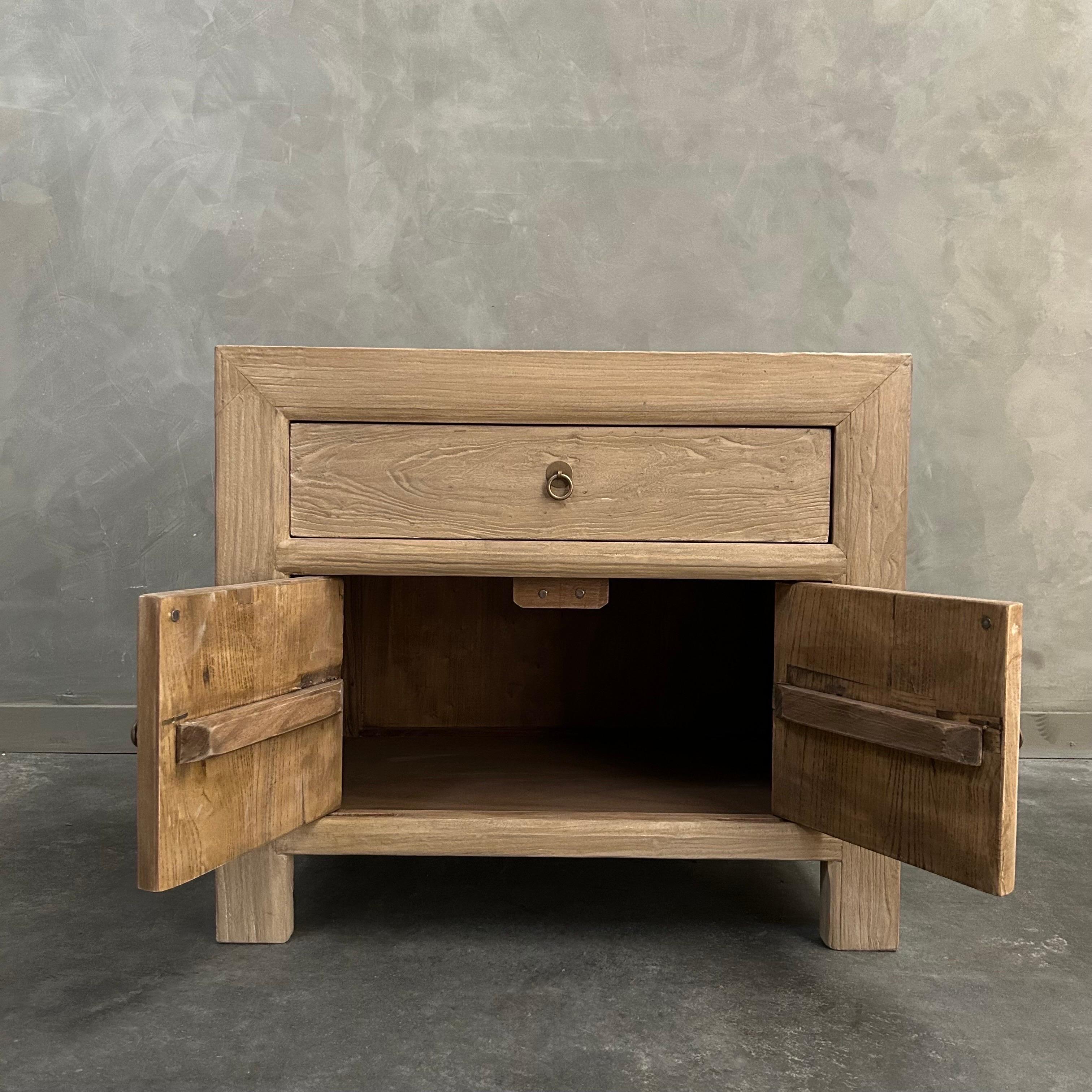Reclaimed Elm Wood Night Stand or Side Table with Drawer For Sale at ...