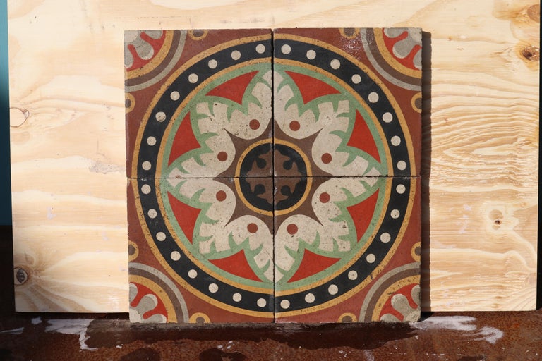 Reclaimed Encaustic Floor Tiles with Pattern For Sale at 1stDibs